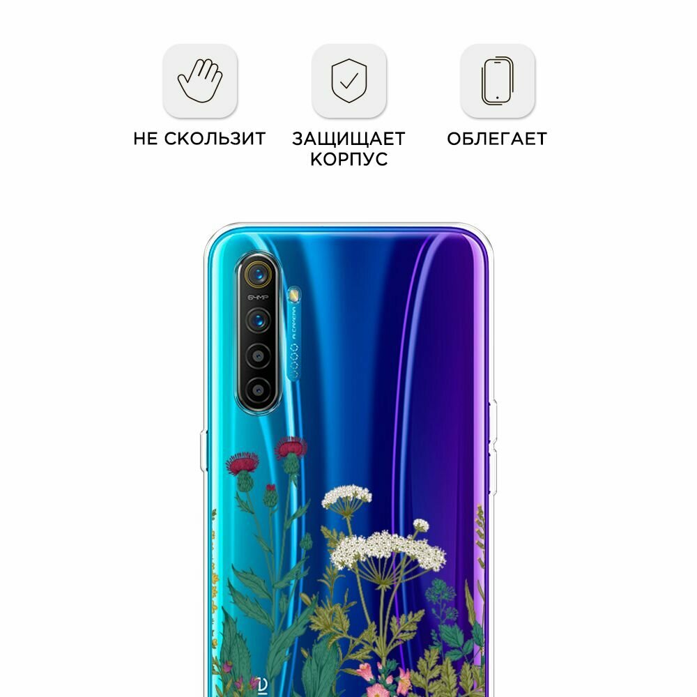 Чехол на Realme XT / Реалми XT с принтом "Дикие полевые цветы", прозрачный — фото 1