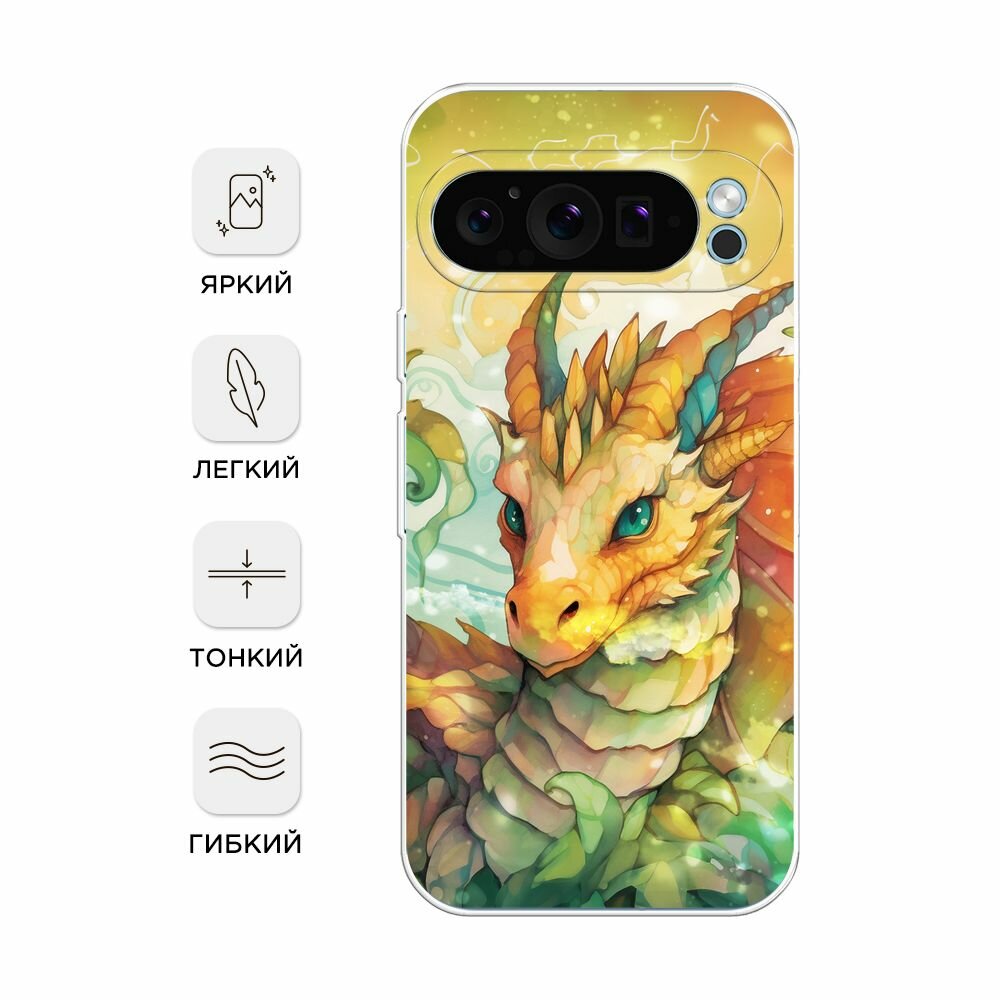 Чехол на Google Pixel 9 / Гугл Пиксель 9 с принтом Жёлтый дракон рисунок — фото 1