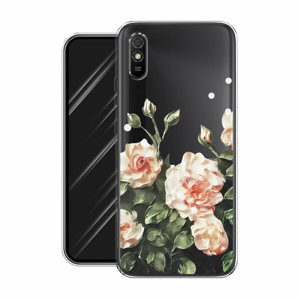 Чехол на Xiaomi Redmi 9A / Сяоми Редми 9А с принтом "Цветочная картина 2", прозрачный — фото 1