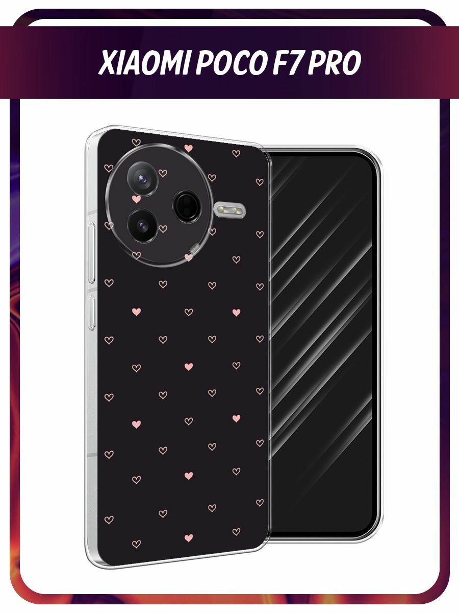 Чехол на Poco F7 Pro / Поко F7 Про с принтом "Черный фон и сердечки"