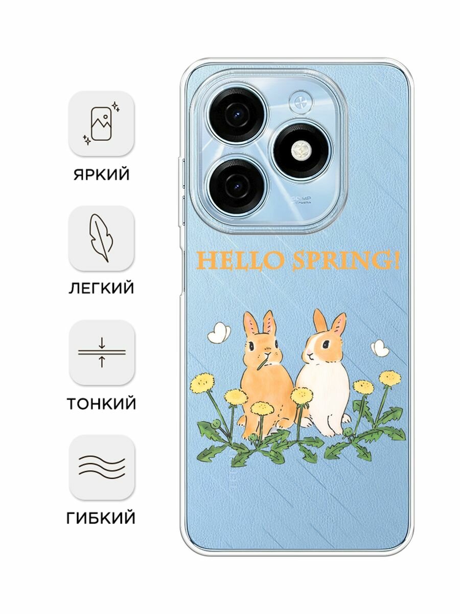 Чехол на Tecno Spark 20 / Текно Спарк 20 с принтом "Весенние кролики", прозрачный — фото 1