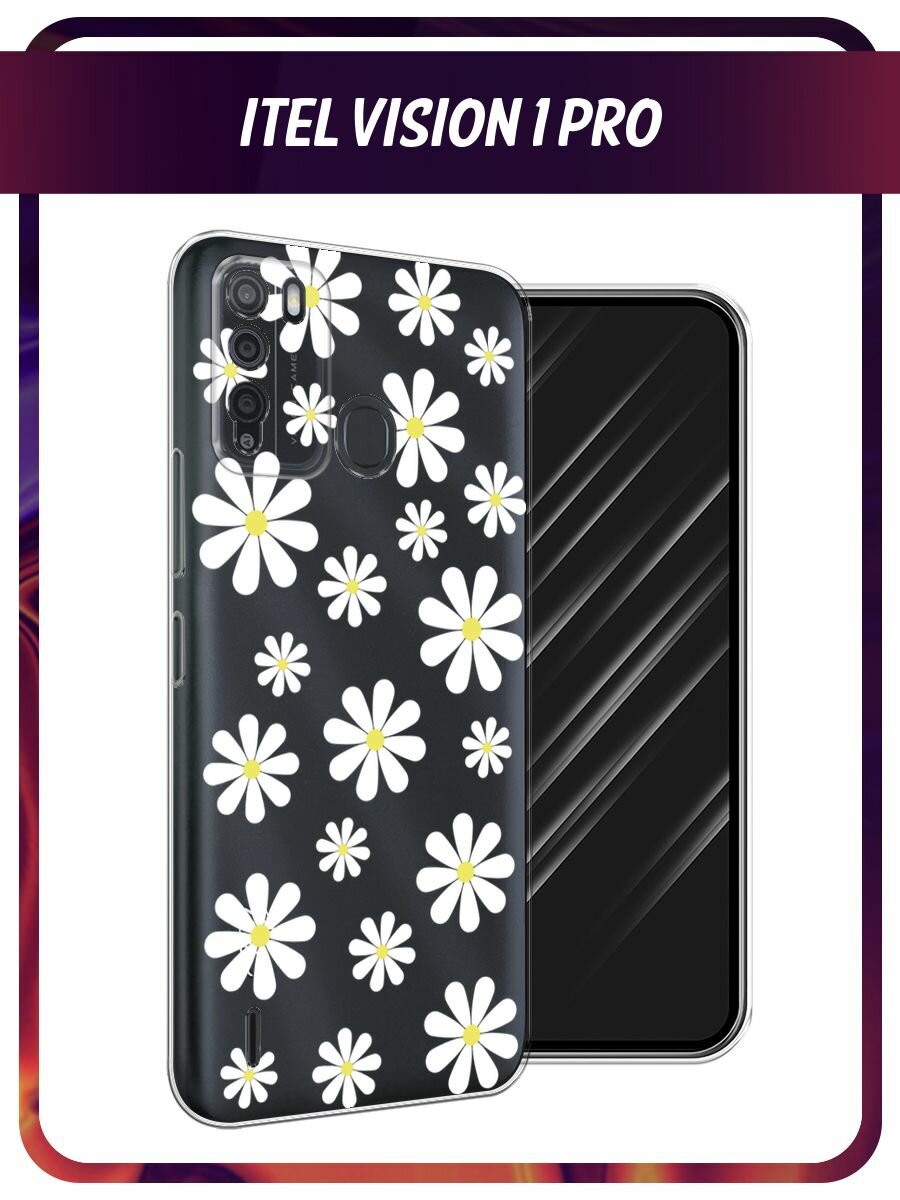 Чехол на Itel Vision 1 Pro / Ител Визион 1 Про с принтом "Большие ромашки", прозрачный