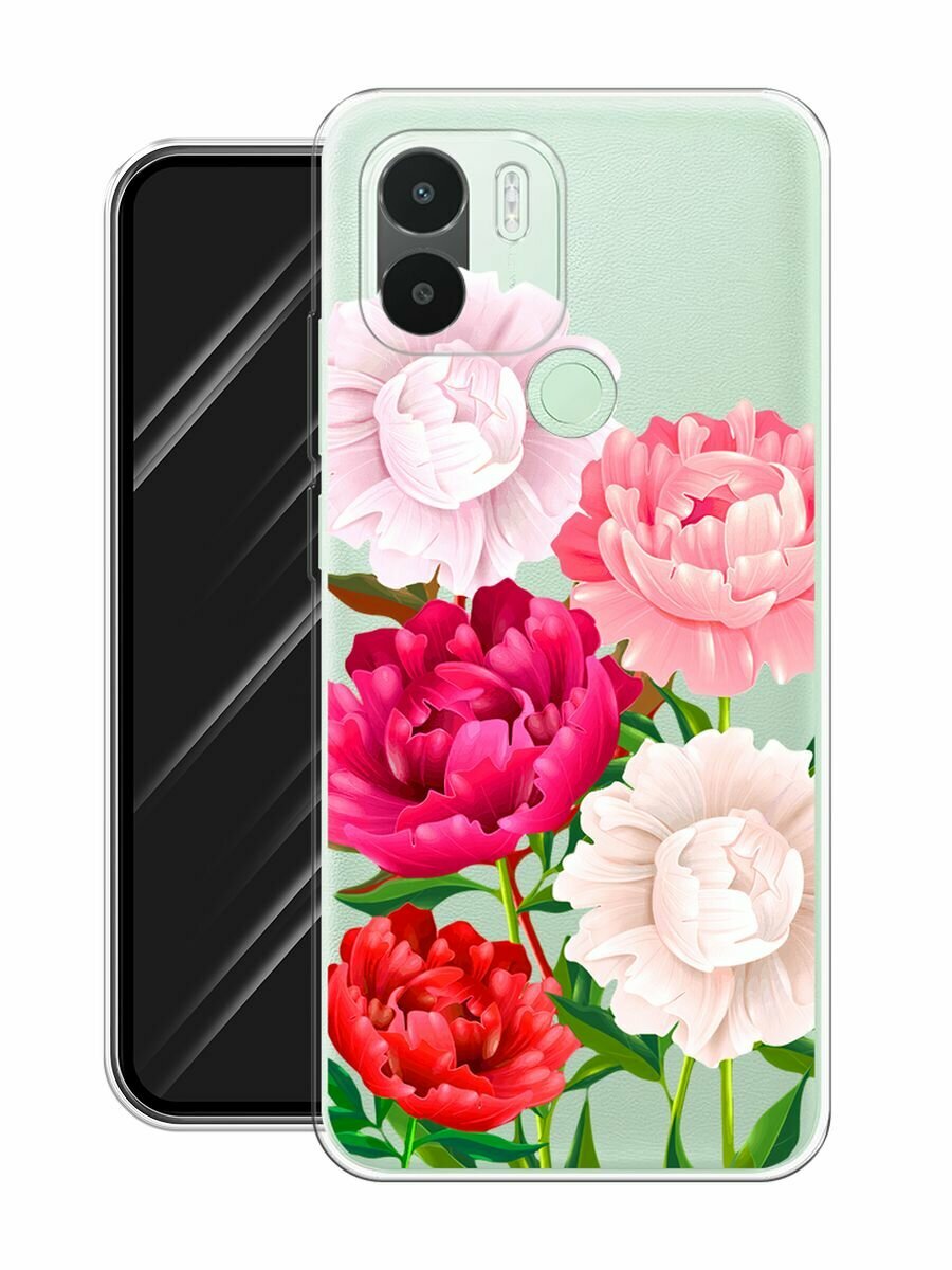 Чехол на Xiaomi Redmi A1+/Redmi A2+/Poco C51/C50 / Редми A1+ с принтом "Большие пионы", прозрачный — фото 1