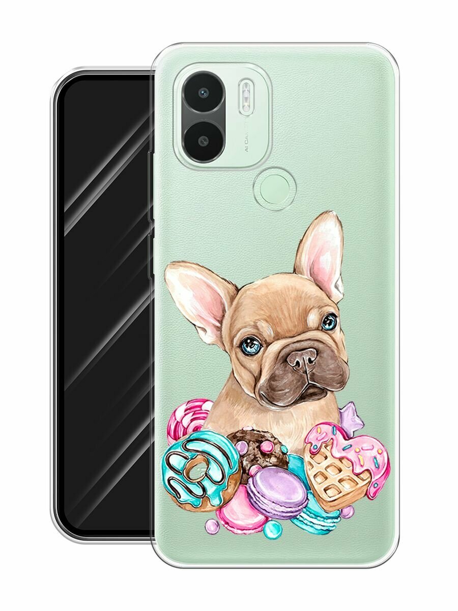 Чехол на Xiaomi Redmi A1+/Redmi A2+/Poco C51/C50 / Редми A1+ с принтом "Бульдог и сладости", прозрачный — фото 1