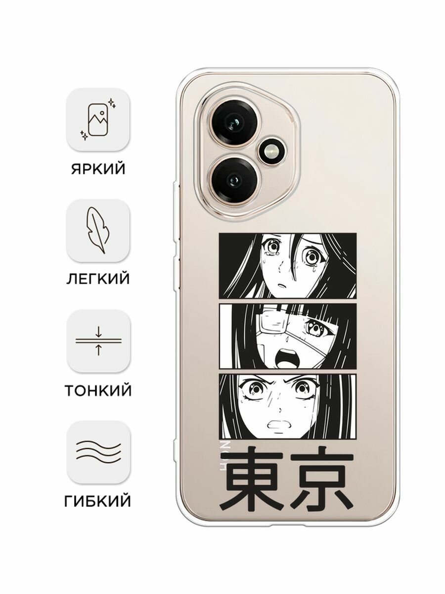 Чехол на Honor 400 / Хонор 400 с принтом "Tokyo girls", прозрачный — фото 1
