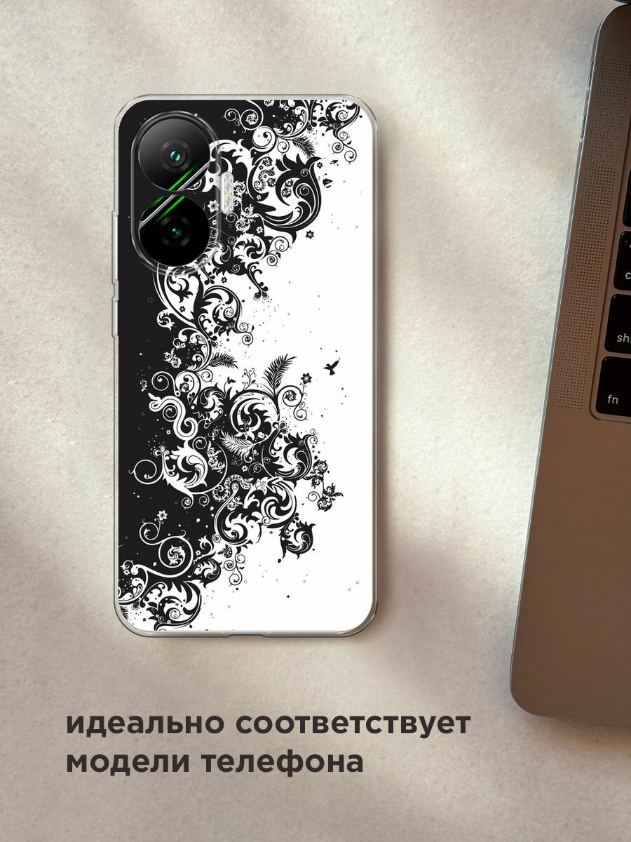 Силиконовый чехол на Poco F7 / Поко F7 с принтом "Черно белый узор" — фото 1