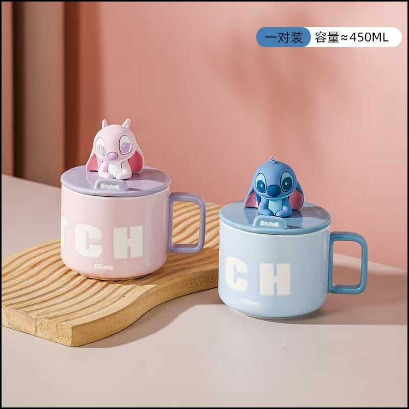 Эксклюзивная парная кружка Stitch Series 450 мл с крышкой для воды керамическая