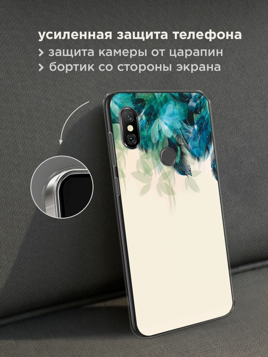Чехол на Xiaomi Redmi Note 6 Pro / Сяоми Редми Нот 6 Про с принтом Перья голубого цвета — фото 1