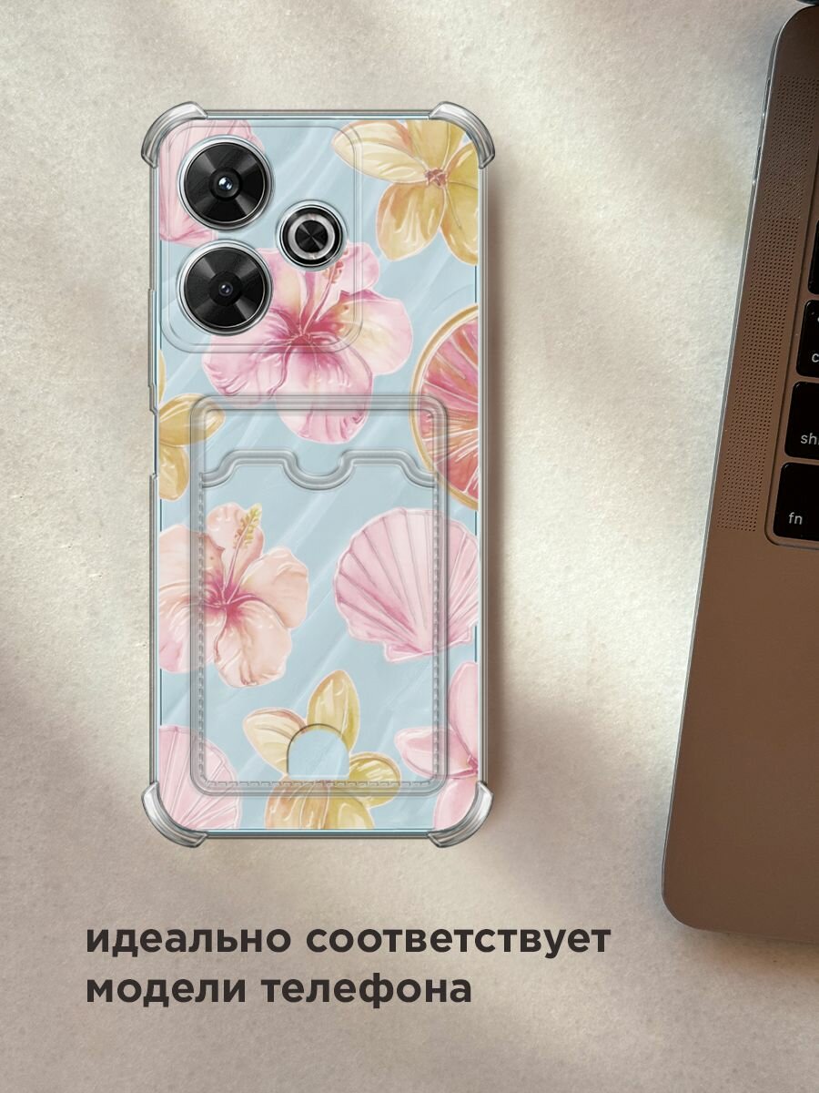 Чехол на Xiaomi Redmi Note 13R/Redmi 13/Poco M6 4G/M6 Plus (Сяоми Редми Ноут 13R) с картой и принтом "Нежный летний" — фото 1
