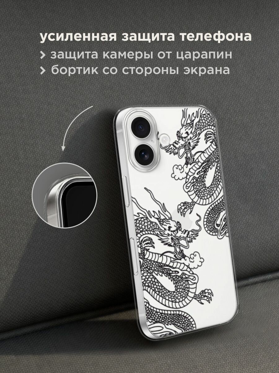 Чехол на Apple iPhone 17 / Айфон 17 с принтом "Два китайских дракона", прозрачный — фото 1