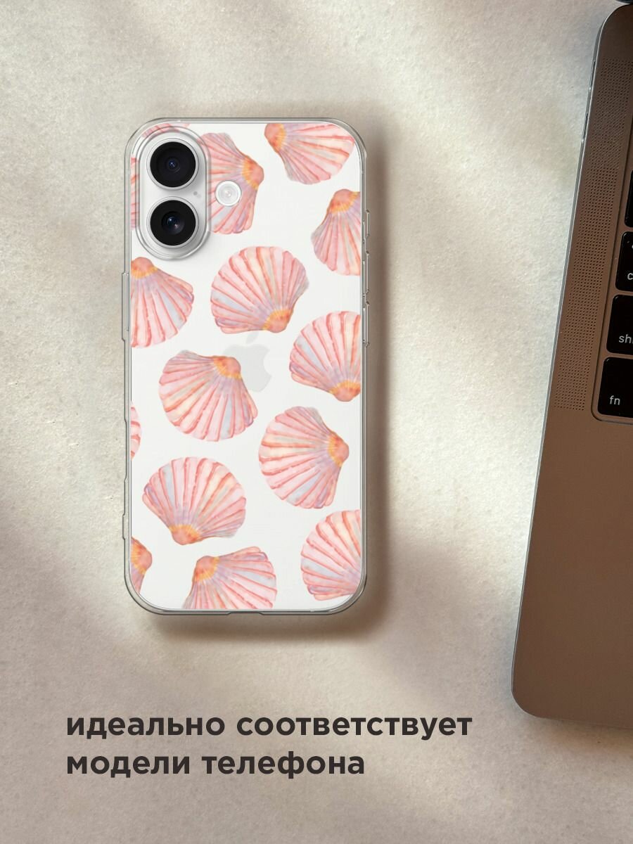 Чехол на Apple iPhone 17 / Айфон 17 с принтом "Ракушки паттерн", прозрачный — фото 1
