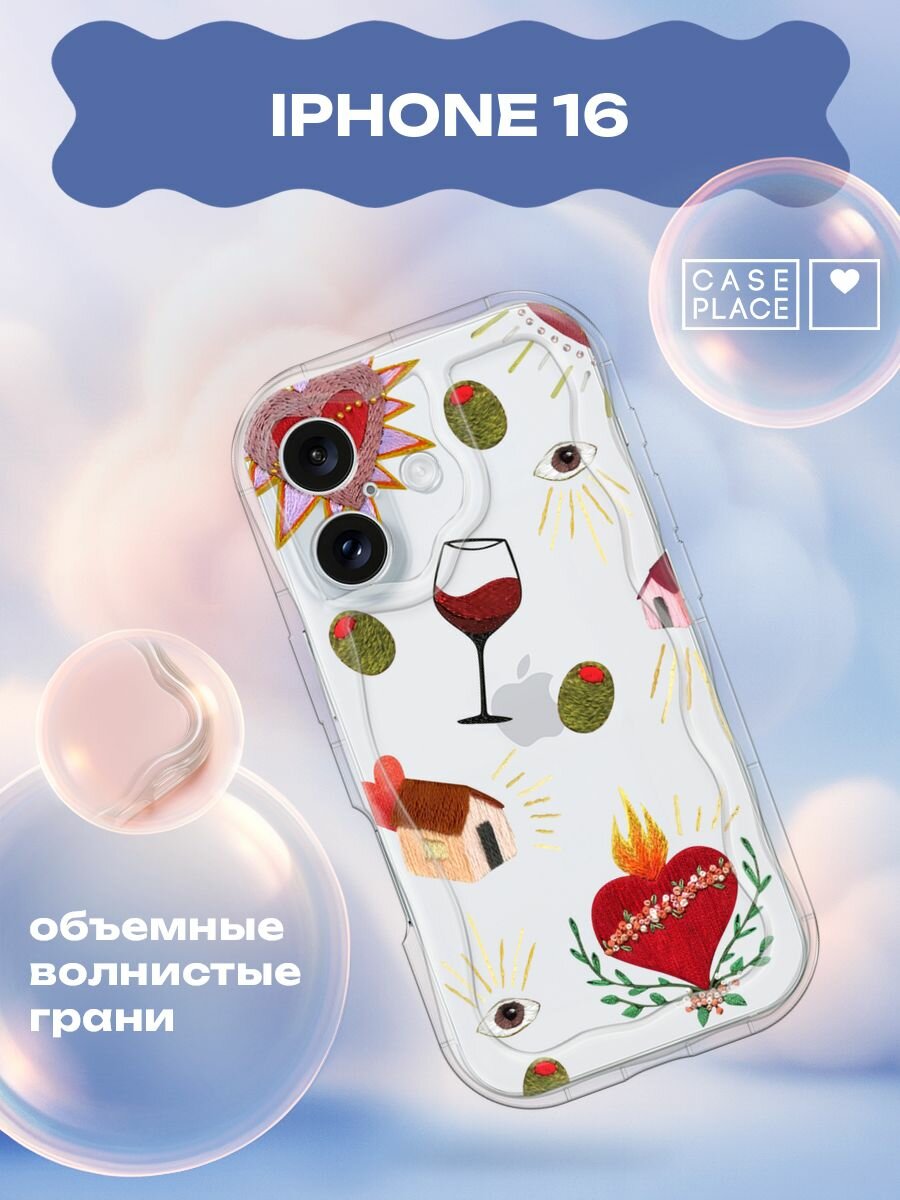 Чехол на Apple iPhone 16 / Айфон 16 с принтом "Ниточный коллаж"