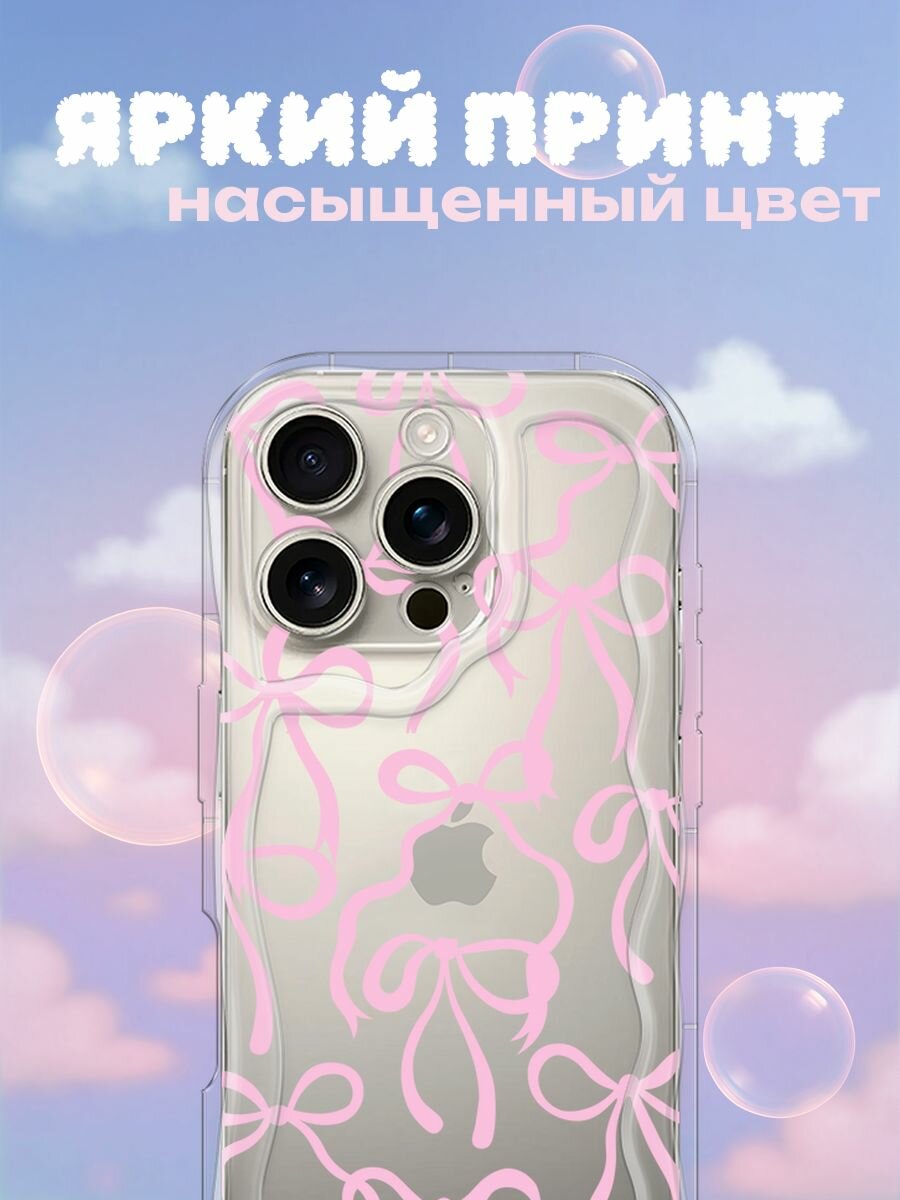 Чехол на Apple iPhone 16 Pro / Айфон 16 Про с принтом "Розовый бант паттерн" — фото 1