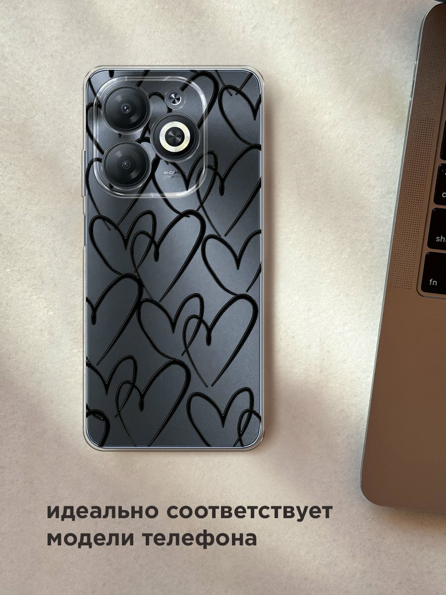 Чехол на Infinix Smart 8/8 HD/HOT 40i / Инфиникс Смарт 8/8 HD/HOT 40i с принтом "Hearts doodle black 1" — фото 1
