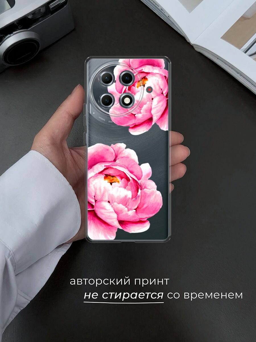 Чехол на Tecno Camon 30S Pro / Текно Камон 30S Про с принтом "Open peonies", прозрачный — фото 1