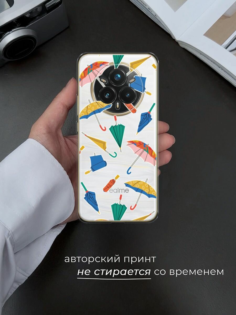 Чехол на Realme 14 Pro+ / Реалми 14 Про+ с принтом "Зонты паттерн", прозрачный — фото 1