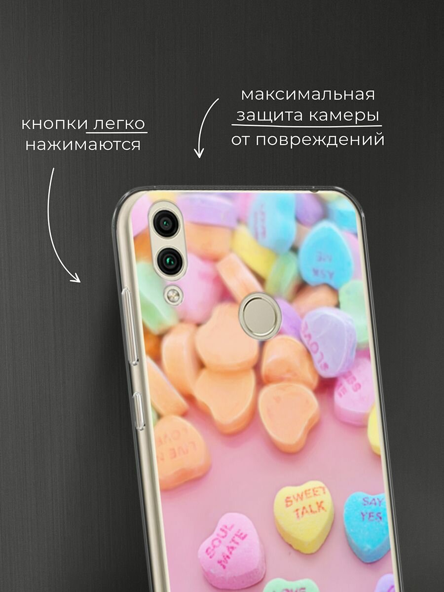Чехол на Honor 8C / Хонор 8С с принтом "Конфетки сердечки 2" — фото 1