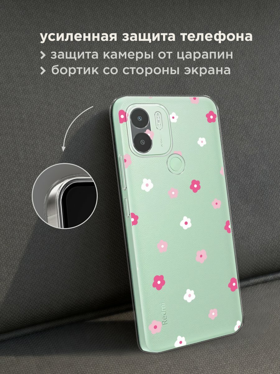 Чехол на Xiaomi Redmi A1+/Redmi A2+/Poco C51/C50 / Редми A1+ с принтом "Весенние цветочки рисунок", прозрачный — фото 1