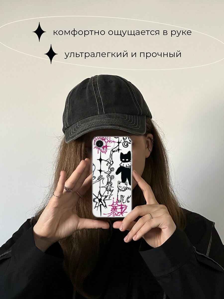Чехол на Apple iPhone 16e/17e / Айфон 16е/17e с принтом "Готические котики" — фото 1