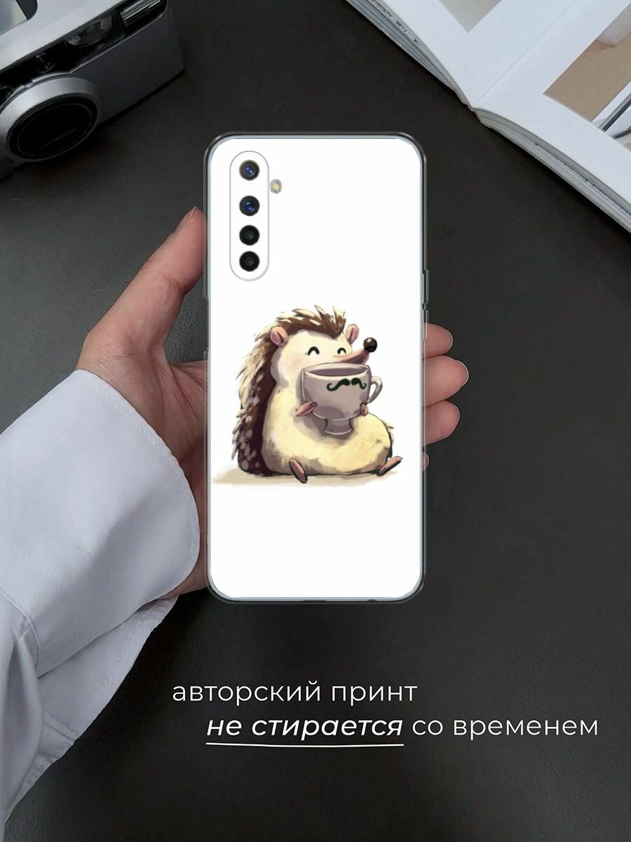 Силиконовый чехол на Realme 6 / Реалми 6 с принтом "Еж кофеман" — фото 1