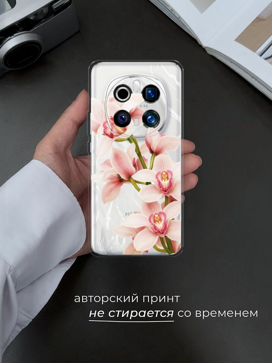 Чехол на Honor Magic 7 Pro / Хонор Мэджик 7 Про с принтом "Нежная орхидея", прозрачный — фото 1