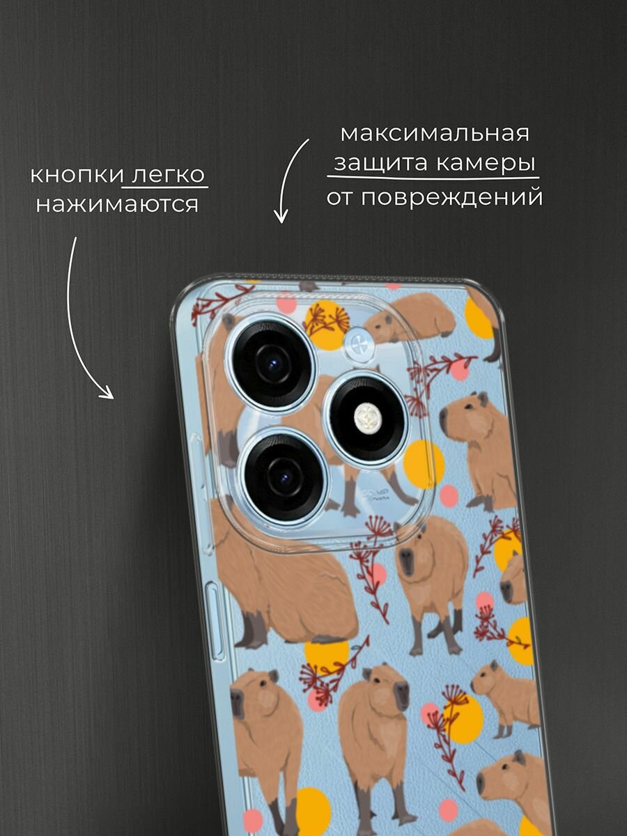 Чехол на Tecno Spark 20 / Текно Спарк 20 с принтом "Капибара паттерн", прозрачный — фото 1