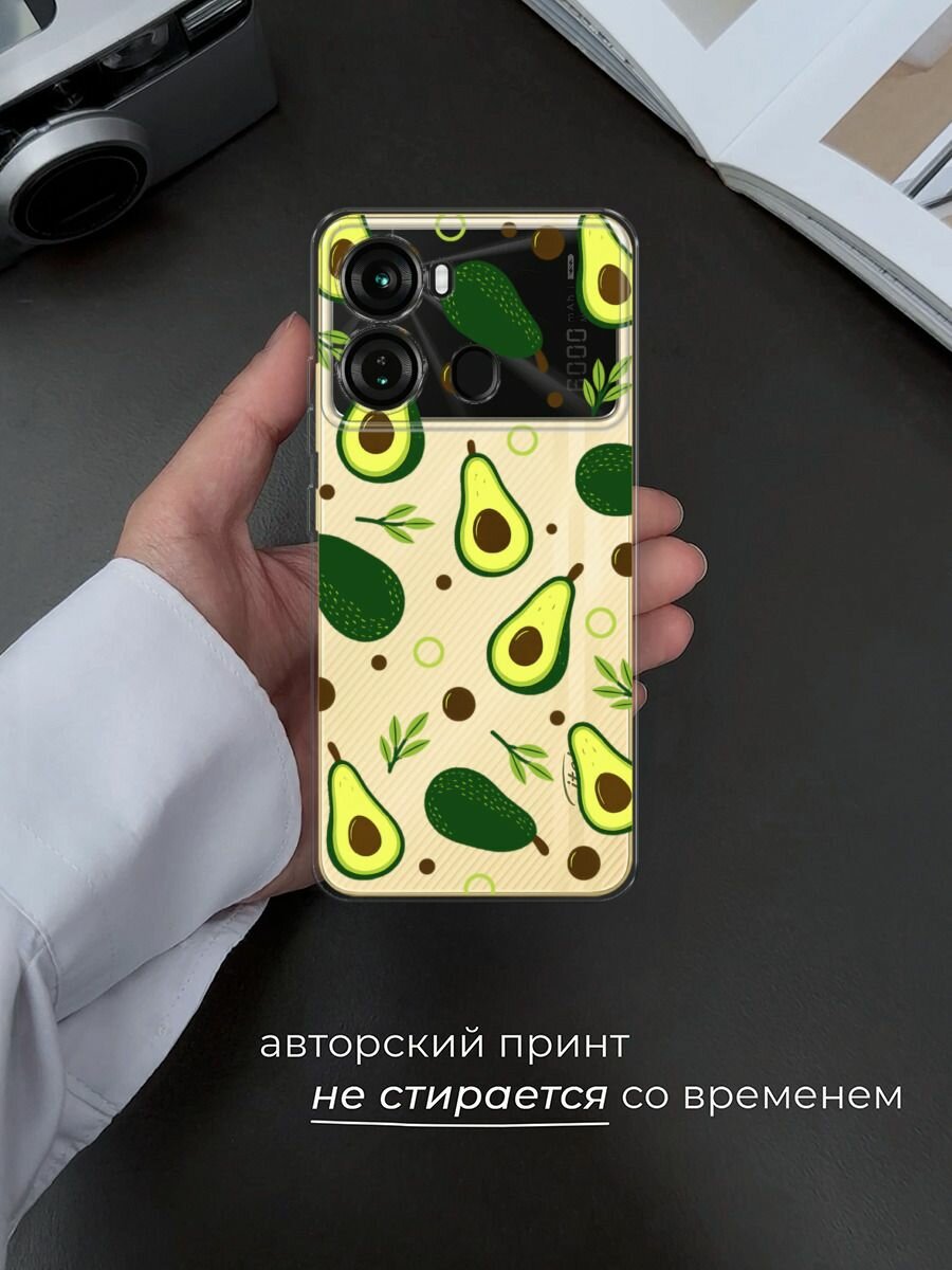 Чехол на Itel P40 / Ител P40 с принтом "Авокадо паттерн", прозрачный — фото 1