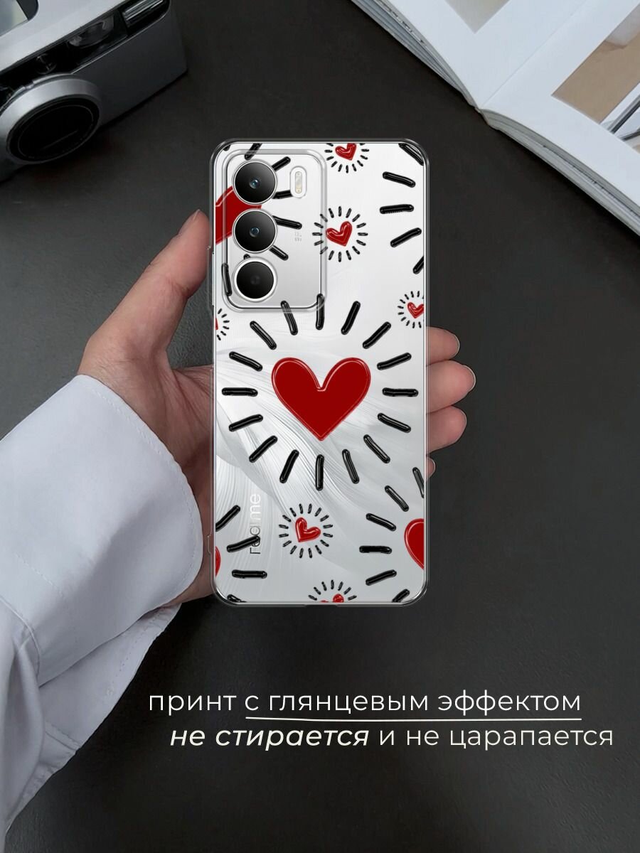 Чехол на Realme C71/P3 Lite 4G / Реалми С71/P3 Лайт 4G с принтом "Бордовые сердца паттерн" — фото 1