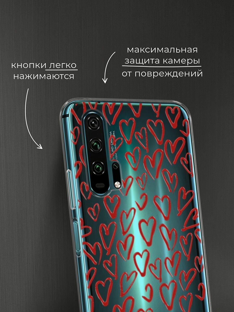 Чехол на Honor 20 Pro / Хонор 20 Про с принтом "Легкие бордовые сердечки" — фото 1