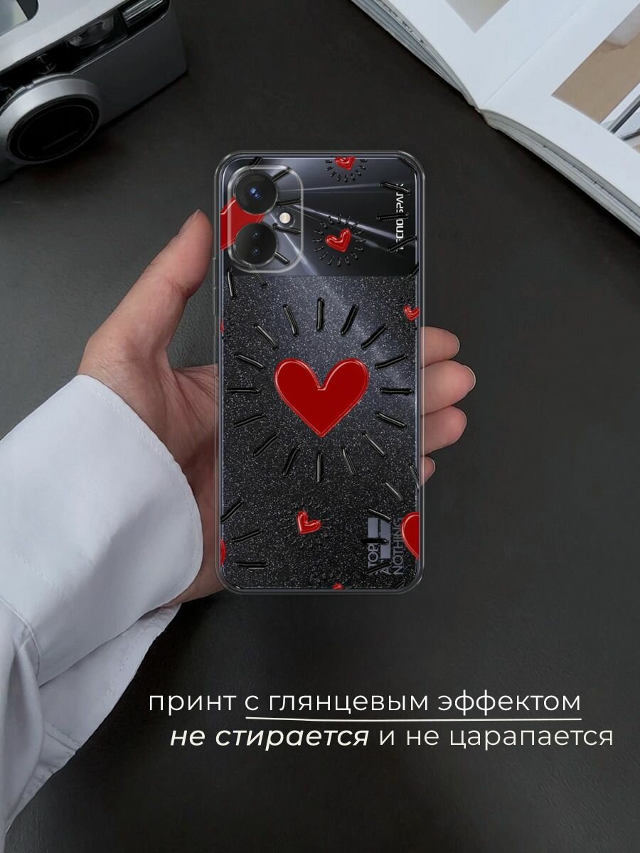 Чехол на Tecno Spark 9 Pro / Техно Спарк 9 Про с принтом "Бордовые сердца паттерн" — фото 1