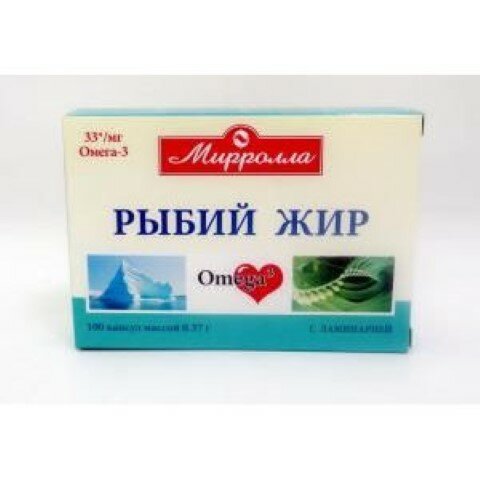 Рыбий жир MIROLLA с ламинарией, 100 капсул, источник полиненасыщенных жирных кислот Омега-3 и йода
