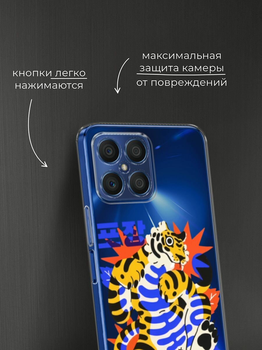Силиконовый чехол на Honor X8 / Хуавей X8 с принтом "Wooza", прозрачный — фото 1