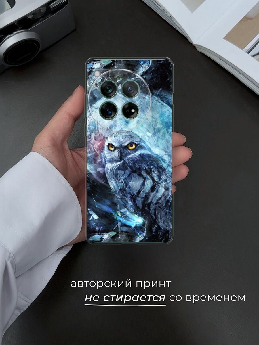 Силиконовый чехол на OnePlus 12 / Ван Плас 12 с принтом "Сова арт 8" — фото 1