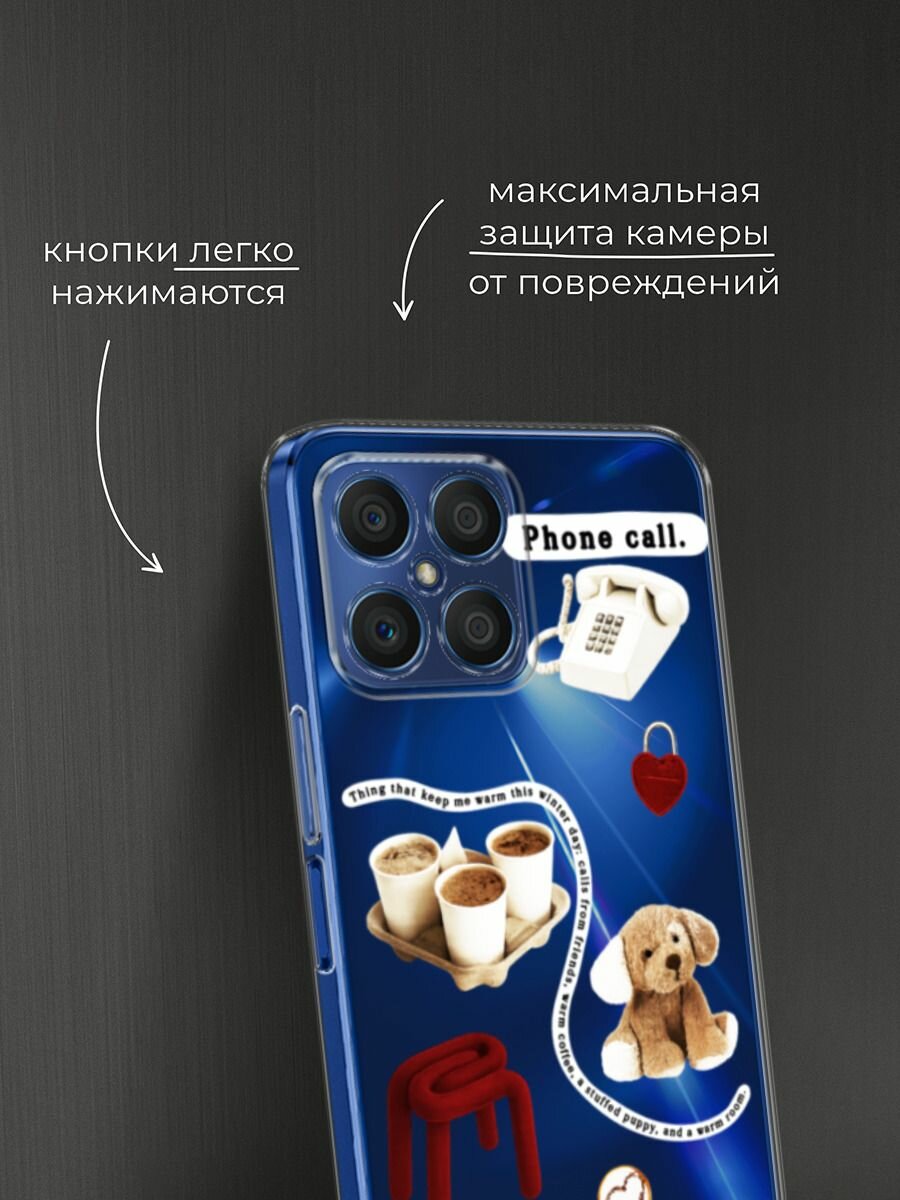 Чехол на Honor X8 / Хуавей X8 с принтом "Phone call", прозрачный — фото 1