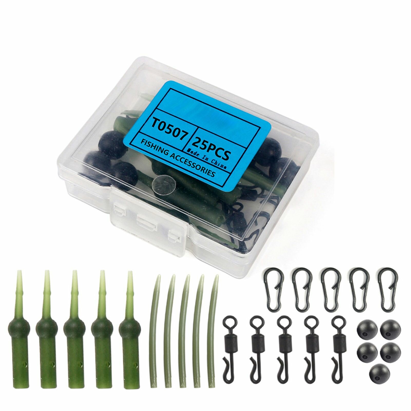Набор для ловли карпа 25 шт. снастей для карповой оснастки рыболовные хвостовые наконечники трубки английские булавки бусины вертлюги мягкие трубки