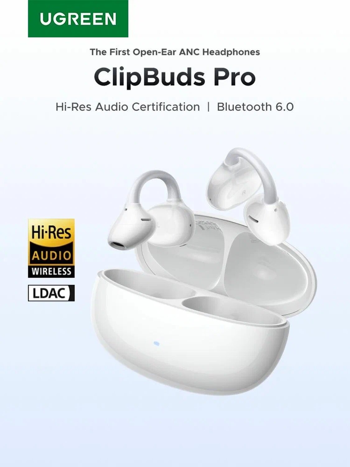 Наушники клипсы беспроводные UGREEN WS218 (65880) ClipBuds Pro ANC Earphone Bluetooth 6.0 Active Noise Cancellation Hi-Res. Цвет: белый