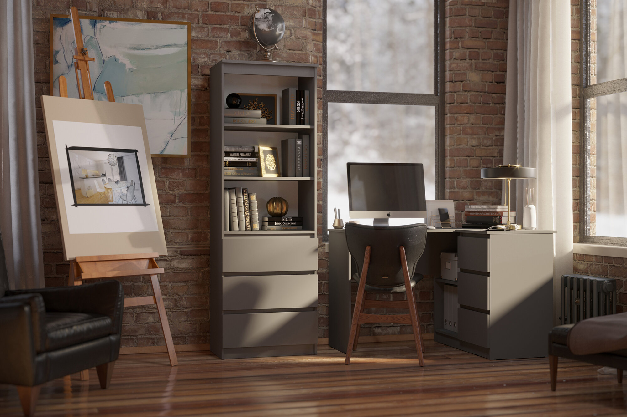 Мебель для офиса Нонтон Челси, 190x90x179 см, 2 модуля, графит