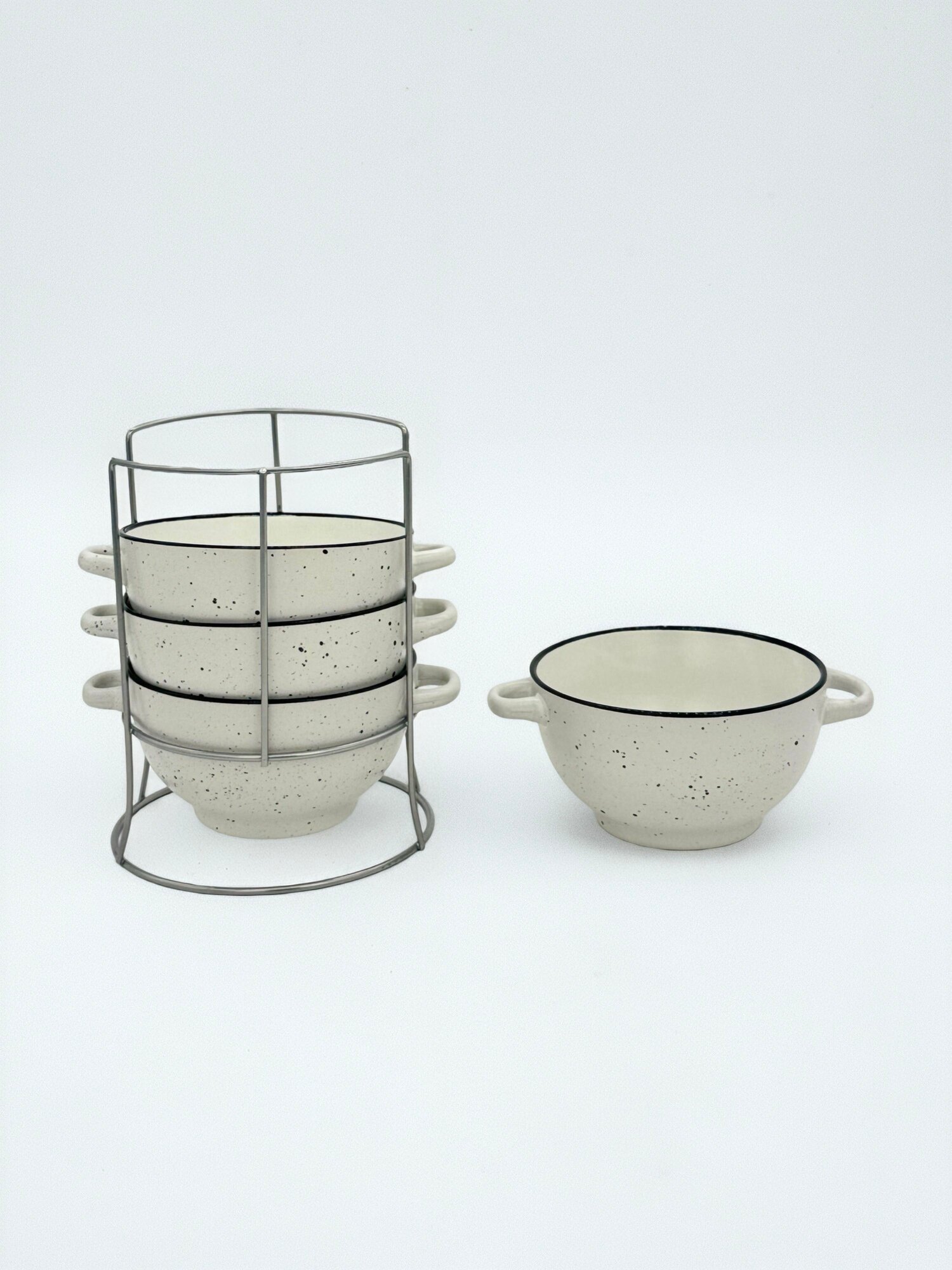 Набор глубоких тарелок, супниц на подставке из нержавеющей стали, 4 предмета