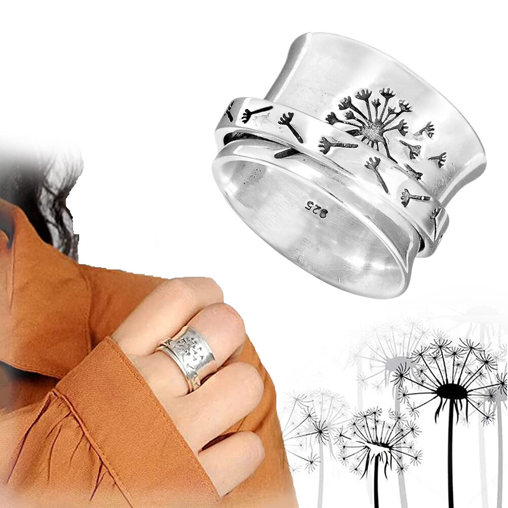 Женское кольцо Flower Swivel Silver для снятия стресса и тревоги, широкое медитативное кольцо