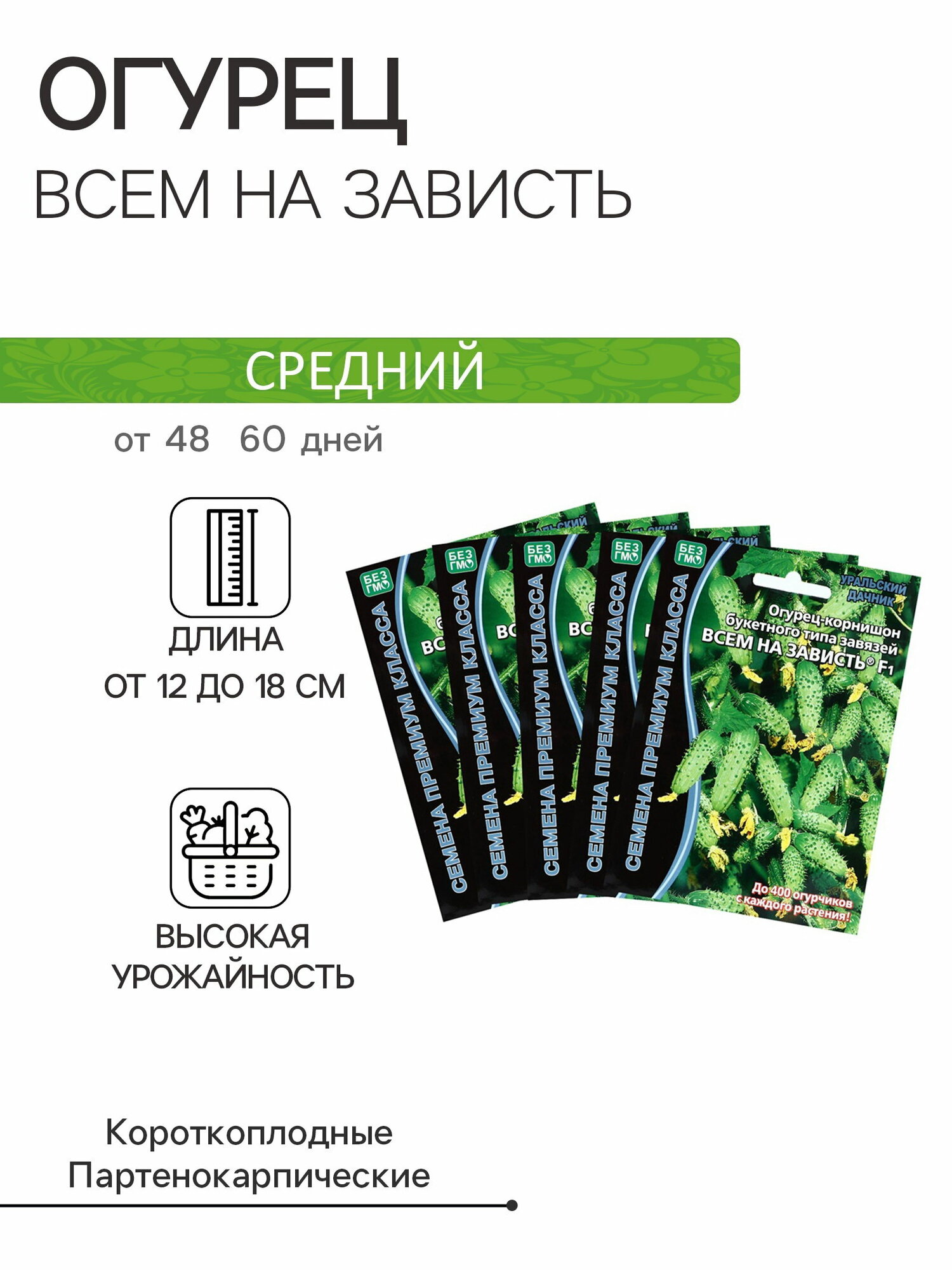 Семена огурца "Всем на Зависть", набор 5 шт, посев на рассаду: апрель