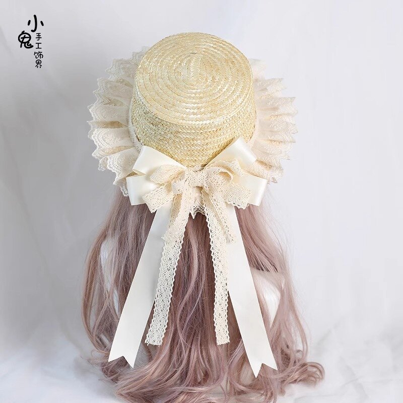 Оригинальная мягкая соломенная шляпа в лесном стиле для девочек, японская соломенная шляпа ручной работы с кружевом и хлопковой нитью, бантом и лентой