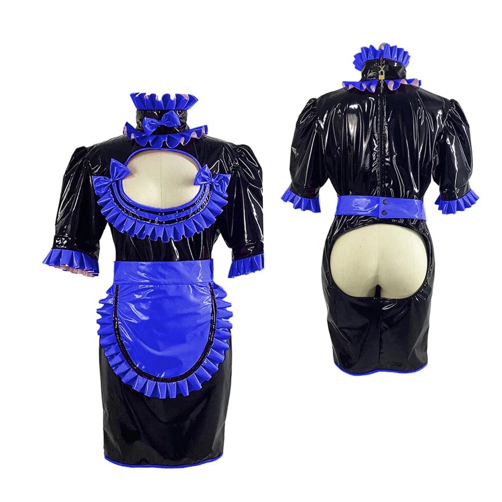 Костюм горничной из ПВХ сине-черный Anerotic