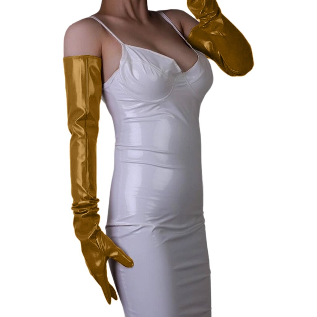 Удлиненные перчатки из лакированной кожи -карамельный цвет-лакированная кожа