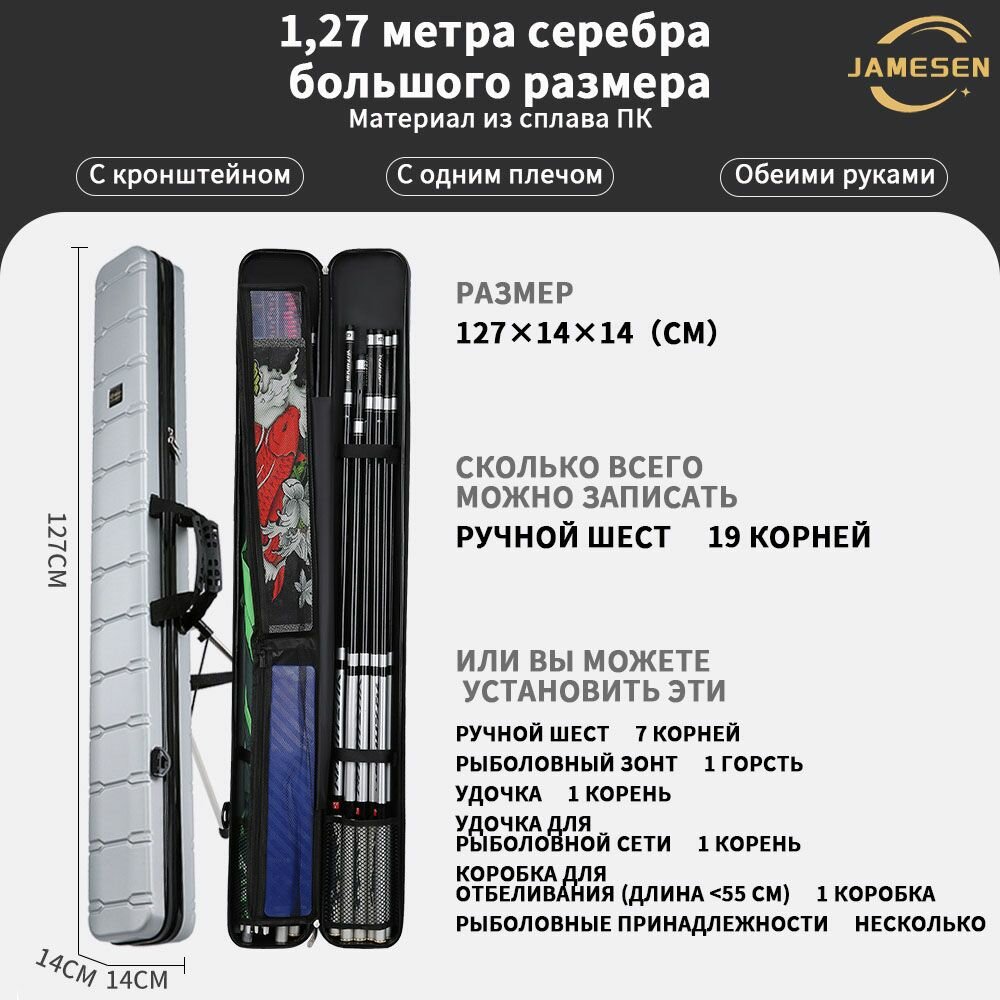 JAMESEN Портативная рыболовная сумка с кронштейном, противоударный чехол для удочки, катушка, сумка, Жесткий чехол для хранения удочек, спиннингов, удилищ 127 x14 x 14 см