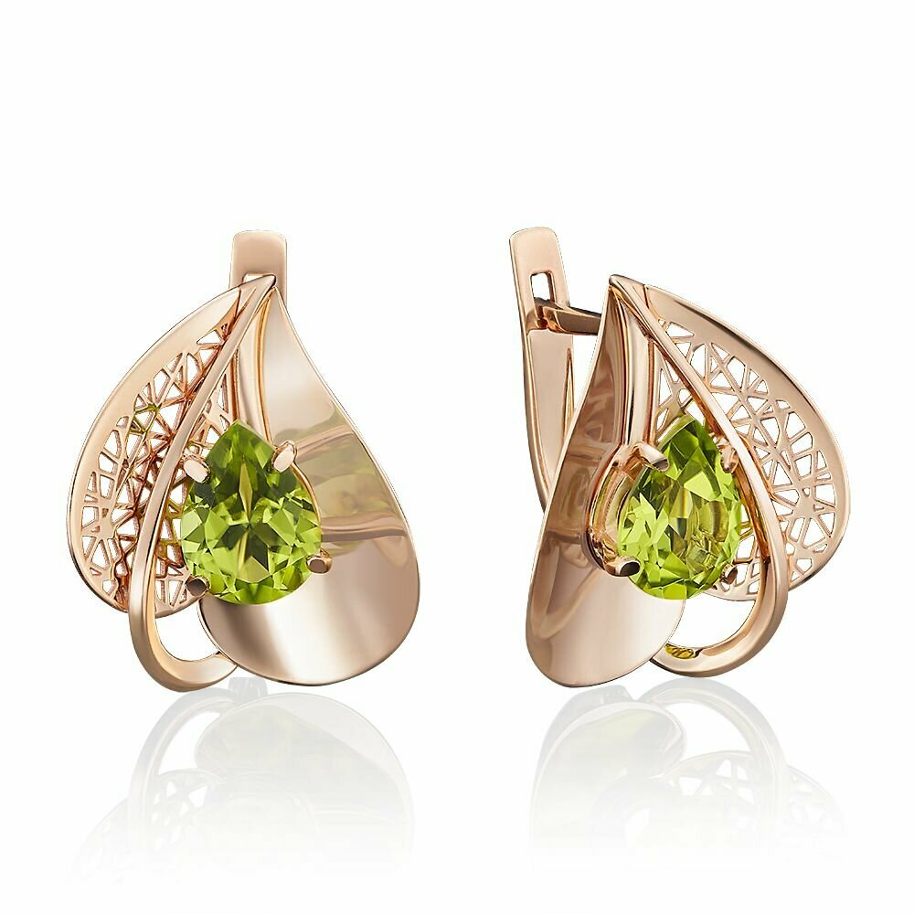 Серьги, красное золото, 585 проба, хризолит