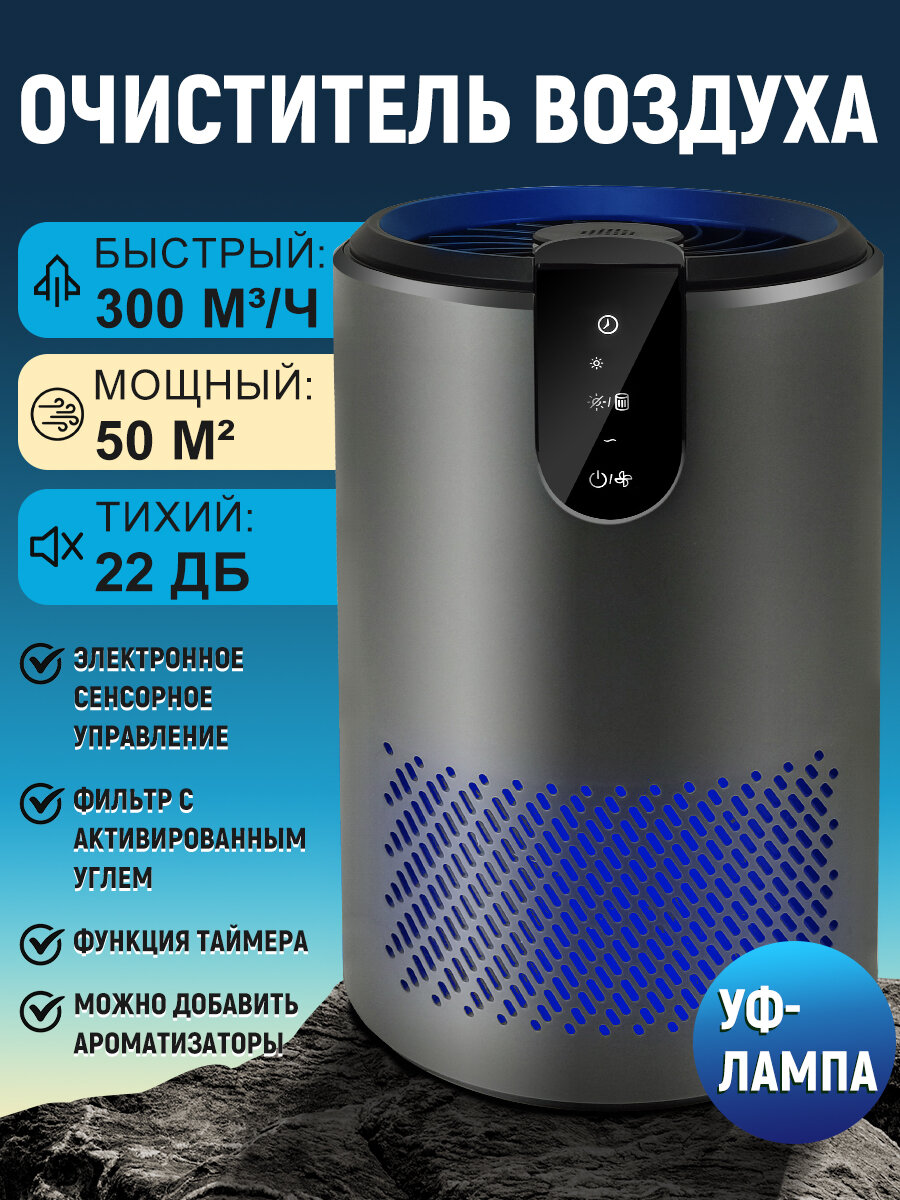 Очиститель воздуха для квартиры, УФ-лампа, 3 уровня фильтрации, очистка и ионизация