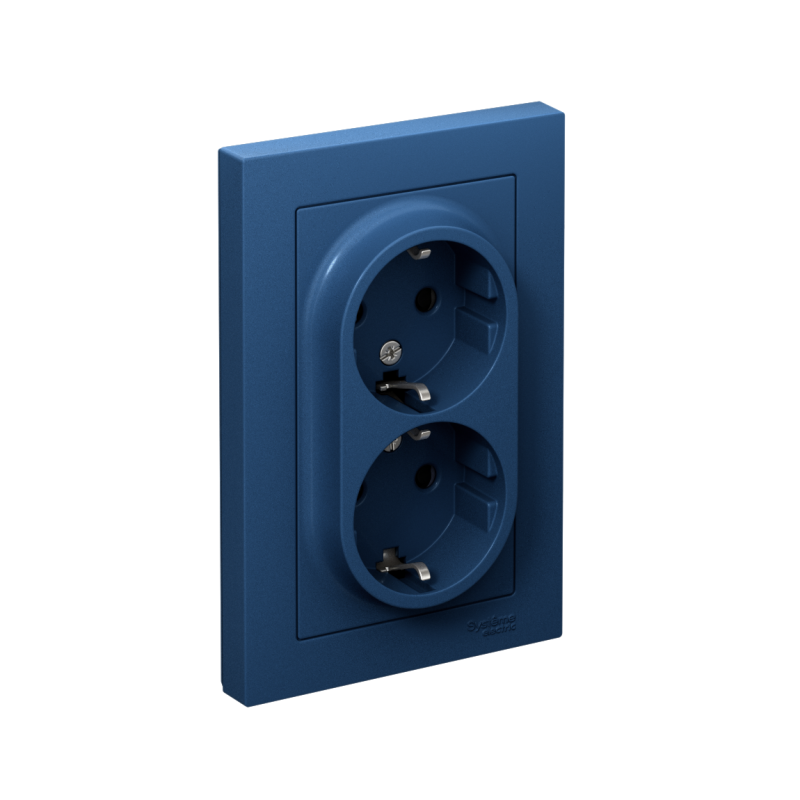 Розетка 2-м. AtlasDesign 16А с заземл. со шторками в сборе аквамарин SE, SCHNEIDER ELECTRIC ATN001126 (1 шт.)