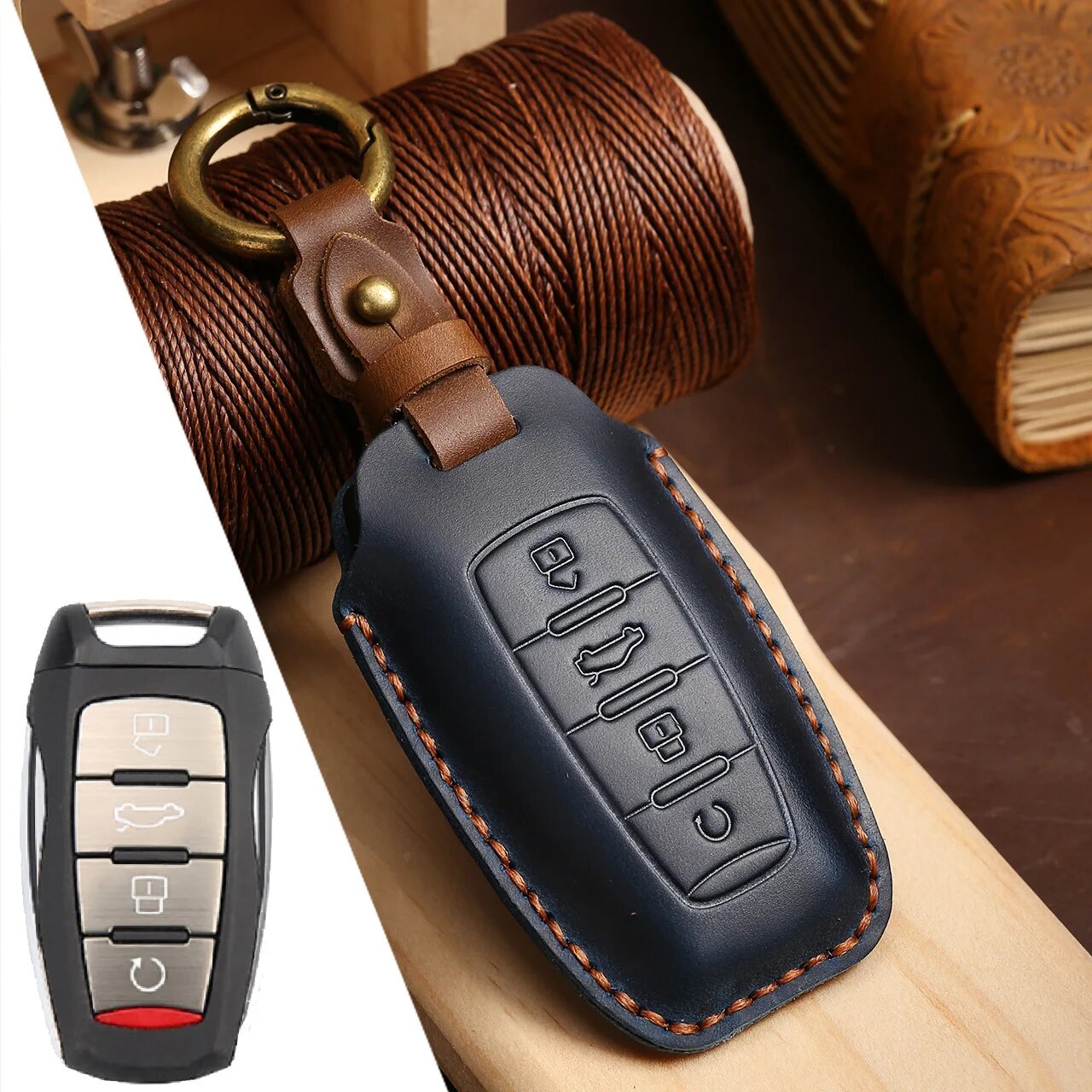 Чехол для автомобильного ключа, кожаный чехол с 4 кнопками для Haval Jolion H6 H7 Arrow Lock Brown