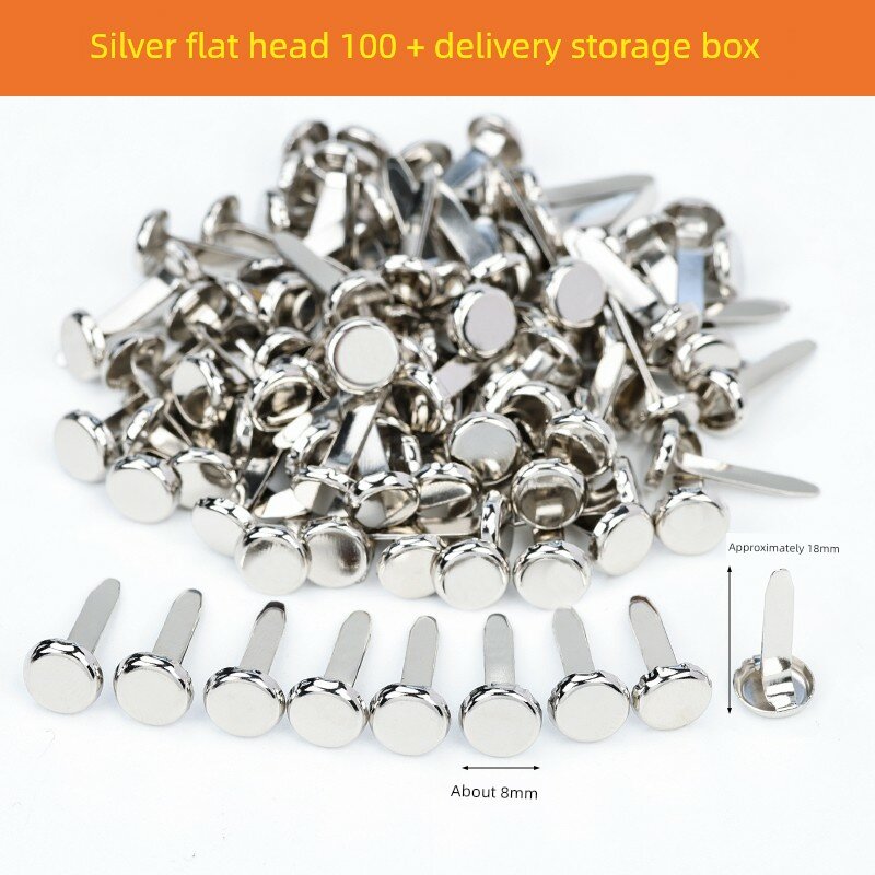Серебряные плоские гвоздики, 100 шт. в коробке для рукоделия