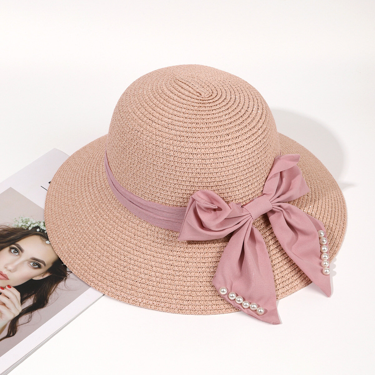 Многоцелевая Соломенная шляпа с согнутым козырьком Женщины Лето Пляж Защита от солнца Солома / L20